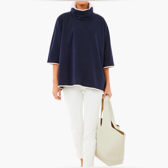 Tuckernuck | Sweaters | Tuckernuck Navy Cape Poncho With Cream Leather ...